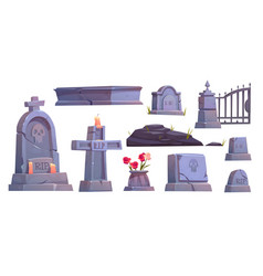 Cartoon grave with tombstone and flower Royalty Free Vector