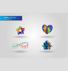 Youth social activities logo set template hand Vector Image