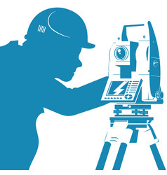 Surveyor and total station silhouette Royalty Free Vector
