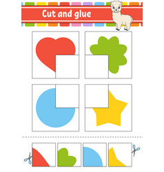Cut and glue four flash cards color puzzle Vector Image