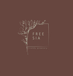 Freesia flowers logo and branch hand drawn Vector Image