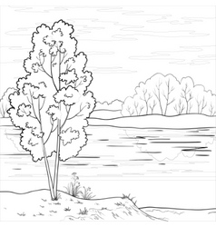 Landscape forest river outline Royalty Free Vector Image
