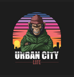 Monkey raper dressed in hoodie necklace dollar Vector Image