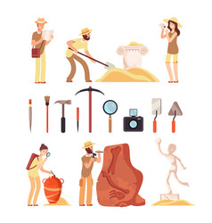 Set isolated icons for archeology paleontology Vector Image