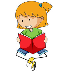Cute girl reading book doodle cartoon character Vector Image
