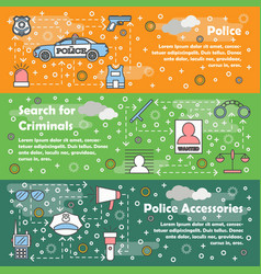 Banner officer police and linear icons set Vector Image