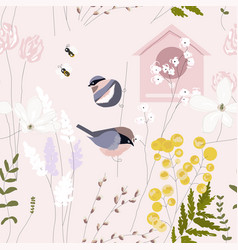 Spring garden seamless pattern with hand drawn Vector Image