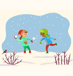 Cartoon kids playing in the snow Royalty Free Vector Image