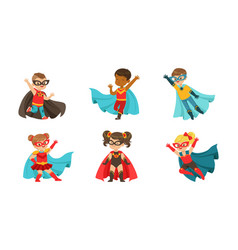 Comic brave super girl kid flying in superhero Vector Image