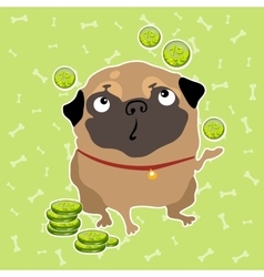 Rich dog pug with gold coins Royalty Free Vector Image