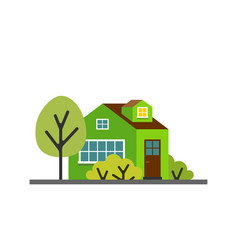 Small cartoon blue house with trees isolated Vector Image