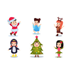 Cute little kids wearing christmas costumes set Vector Image