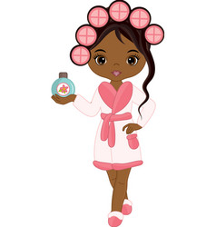 Cute spa black girl holding shampoo Royalty Free Vector