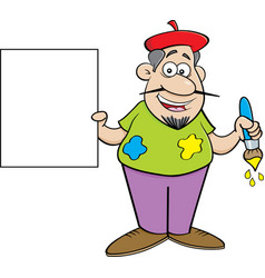 Cartoon artist holding a sign Royalty Free Vector Image