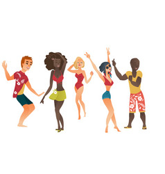 Cartoon people dancing at beach party set Vector Image