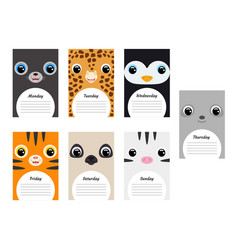 Cute animal weekly planner background Royalty Free Vector