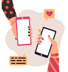 Trendy cartoon people hands using smartphones Vector Image