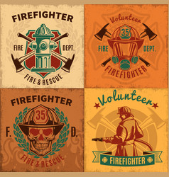 Vintage firefighting labels set Royalty Free Vector Image