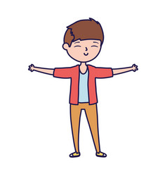 Artist standing on stage with raised open arms Vector Image