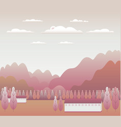 Cartoon pink field landscape with a river Vector Image
