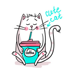 Cute cat coffee break 5 Royalty Free Vector Image