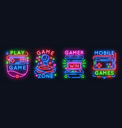 Retro game neon sign video games night light Vector Image
