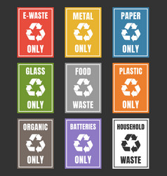 Waste management labels set sorting Royalty Free Vector