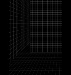 3d wireframe grid room background Royalty Free Vector Image