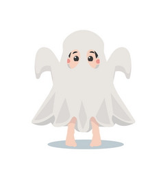 Kid in a ghost costume running Royalty Free Vector Image