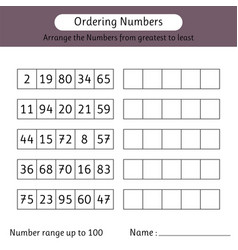 Ordering numbers worksheet arrange numbers Vector Image