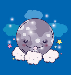 Cute moon kawaii character Royalty Free Vector Image