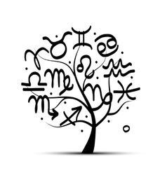 Art tree with zodiac signs for your design Vector Image