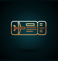 Gold line airline ticket icon isolated on dark Vector Image