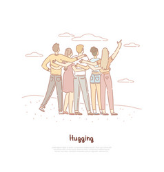 Male female friends hugging back view Royalty Free Vector