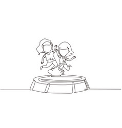 Single one line drawing two little girl playing Vector Image