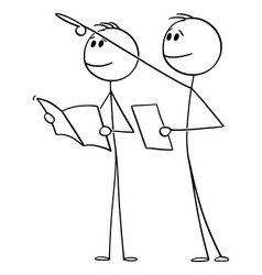 Stickman Cartoon Men Watching Globe And Royalty Free Vector