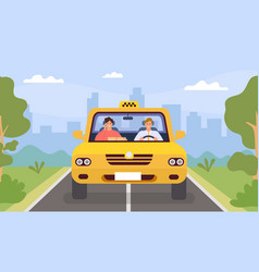Happy male driver rides car driving trip taxi Vector Image