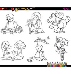 Cartoon toys objects coloring page Royalty Free Vector Image