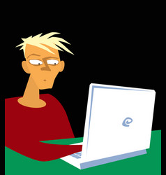 Cartoon boy working with computer Royalty Free Vector Image