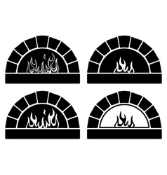 Clipart set of ovens with burning fire and pizza Vector Image
