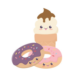 Cute sweet donut cookie ice cream kawaii cartoon Vector Image