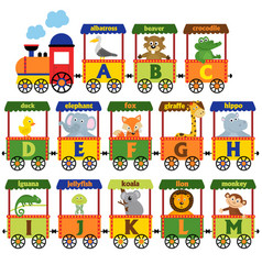 Train alphabet with animals n to z Royalty Free Vector Image