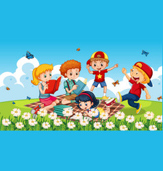 Happy kids playing outdoor background Royalty Free Vector