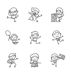 Hand drawing cartoon character happy kids Vector Image