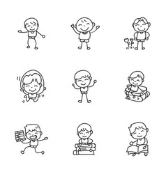 Hand drawing cartoon character happy kids Vector Image