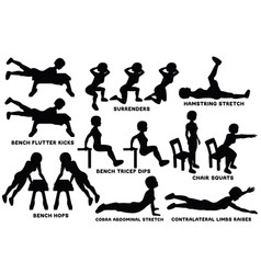 Bench flutter kicks surrenders hamstring stretch Vector Image
