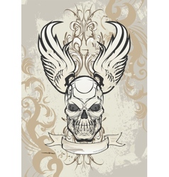 Winged evil black skull on a white background Vector Image