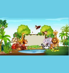 Border template with cute animals at zoo Vector Image