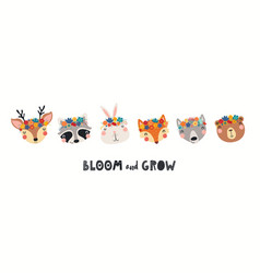 Hello spring bunny set cute rabbit bloom Vector Image