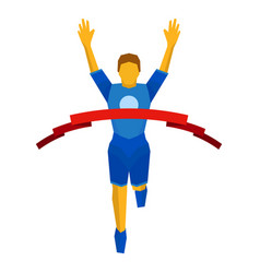 Running athlete crosses a finish line red ribbon Vector Image